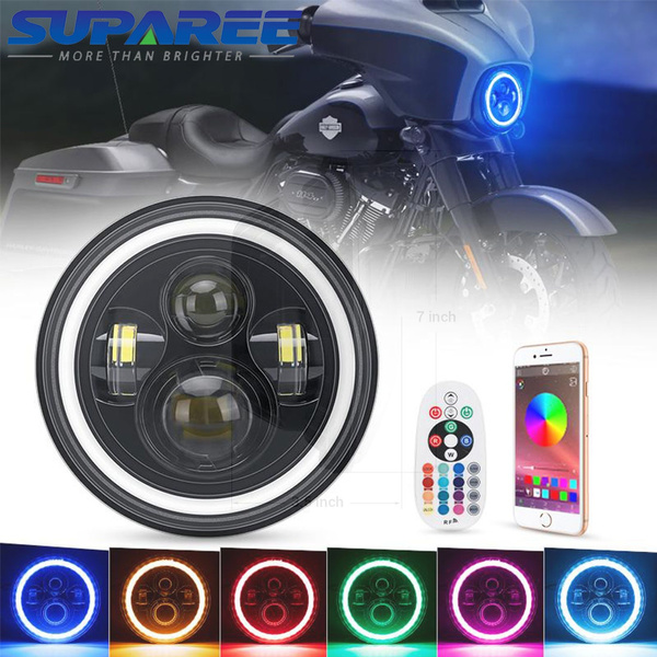 SUPAREE 1PCS Newest 7" LED Headlights With RGB Halo Angel Eye App Or ...