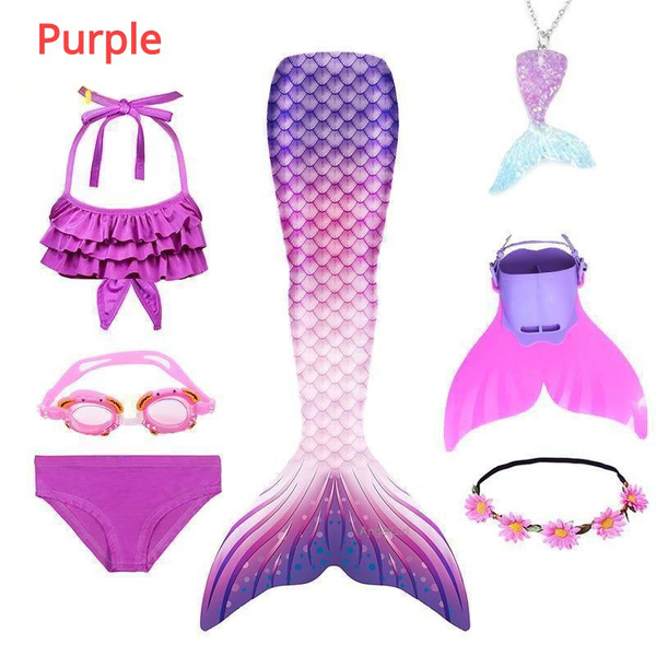 Girls Swimmable Mermaid Tail Bikini Swimsuit Mermaid Costume Cosplay ...