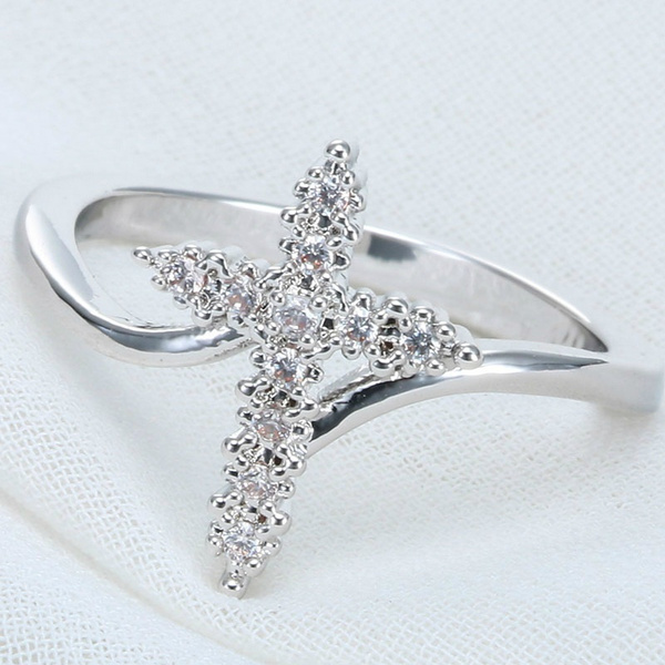 Natural White Sapphire 925 Sterling Silver Cross Ring, Size 6-10 | Wish