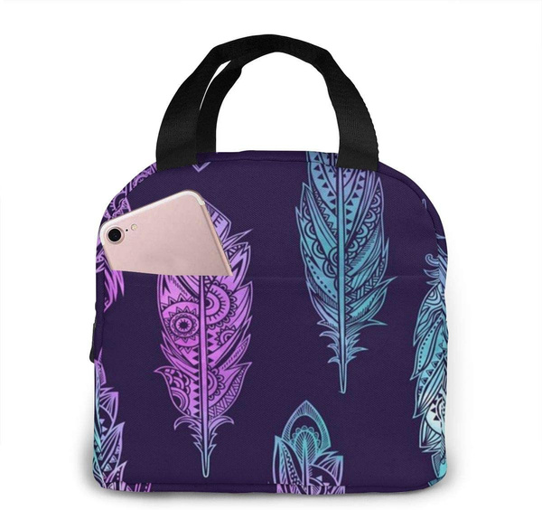 Portable Lunch Tote Bag Vintage Tribal Ethnic Set of Feathers ...