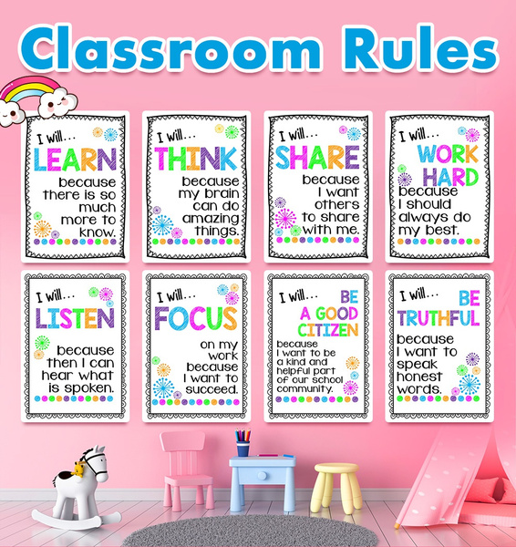 20Pcs/Set Learn English Children A4 Plastic Card Classroom Rules ...