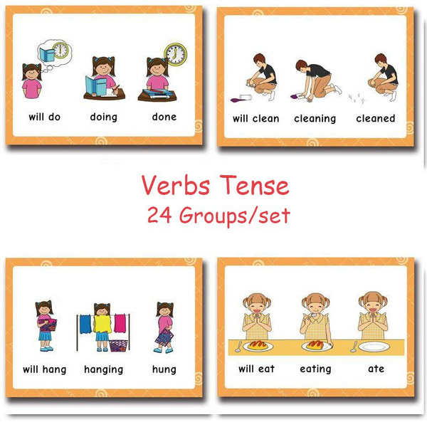 13Pcs/Set Verb Tense English Flashcards Baby Leaning Toys for Children ...