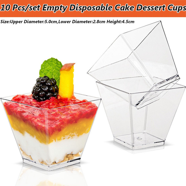 10 Pcs/set Empty Disposable Cake Dessert Cups Transparent Plastic Ice ...