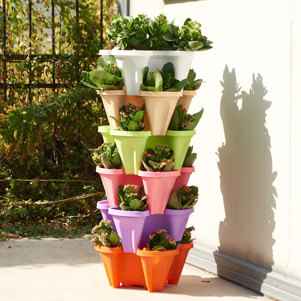 1/2 Pcs Stack-Up Type Stereoscopic Flower Pot Plastic Stackable ...