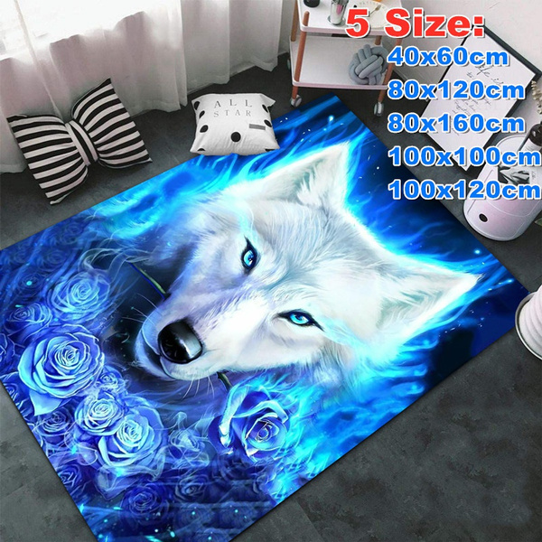 Blue Rose Wolf Dog 3D Printed Carpets for Living Room Bedroom Area Rugs ...