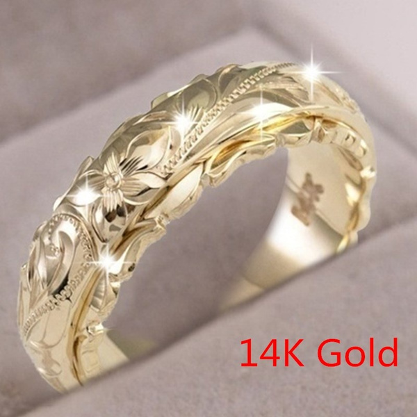 Luxurious Exquisite Classic Elegant Womens 14k Gold Ring Hang Engraved ...