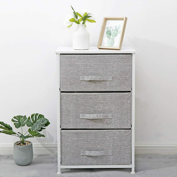 3-Tier Fabric Dresser Vertical Storage Tower with 3 Foldable Easy Pull ...