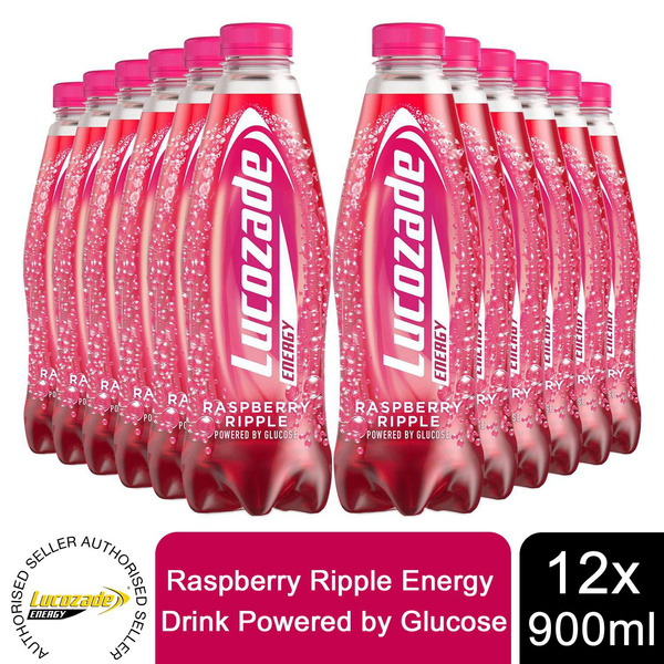 12 Pk of 900ml Lucozade Energy Raspberry Ripple Sugar-Free Sparkling ...