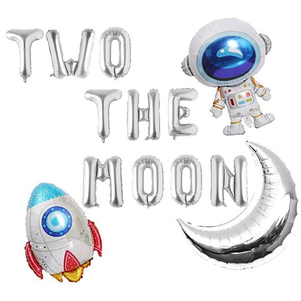 Two The Moon Balloons, 16 inch Silver Letter foil Balloons Large Moon ...