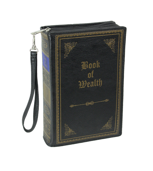 Black Vinyl Book of Wealth Book Handbag Novelty Clutch Purse Crossbody ...
