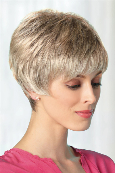Short Layered Hairstyles Synthetic Hair with Bangs Curly Hair Wig Pixie ...