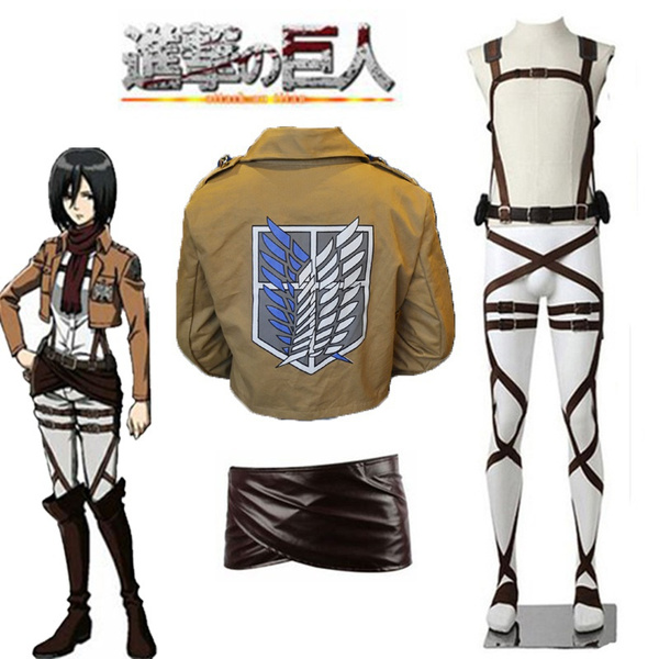 Anime Attack on Titan Jacket Leather Skirt Hookshot Belts Suspenders ...