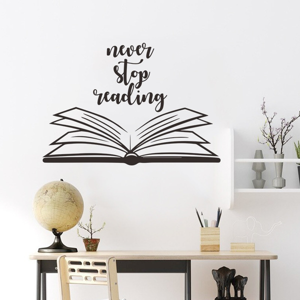 Never Stop Reading Style Cabinet Library Wallpaper Sofa TV Wall Art ...