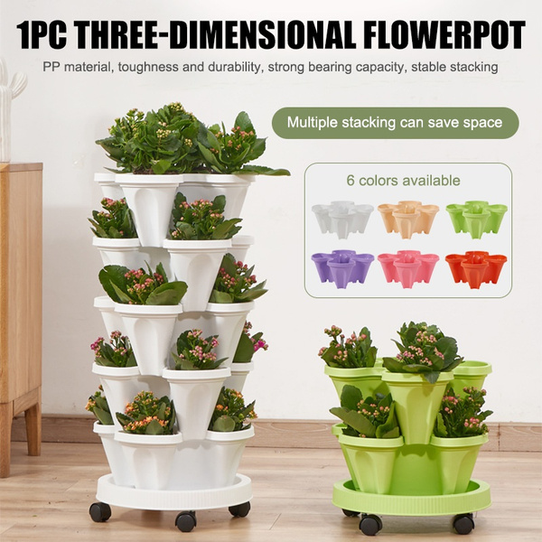 Stack-Up Type Stereoscopic Flower Pot Plastic Stackable Vertical Flower ...