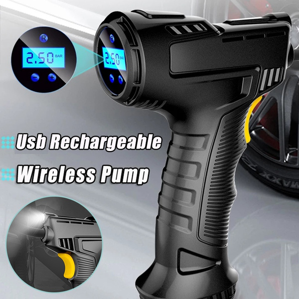 60W/120W USB Rechargeable Air Compressor Wireless Inflatable Pump LCD ...
