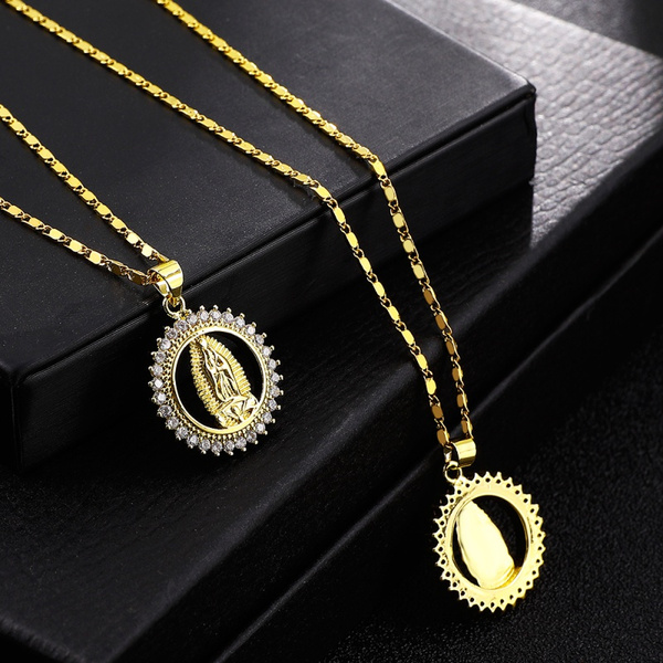 Retro Necklace 18k Gold Plated Virgin Mary Necklace For Women Religious ...