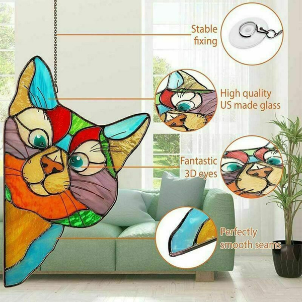 Stained Glass Cat Window Hanger Hanging Sun Catcher Light Catcher ...