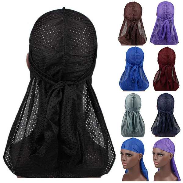 New Summer Men Mesh Durag Breathable Long Tail Durags Bandanas For Men ...