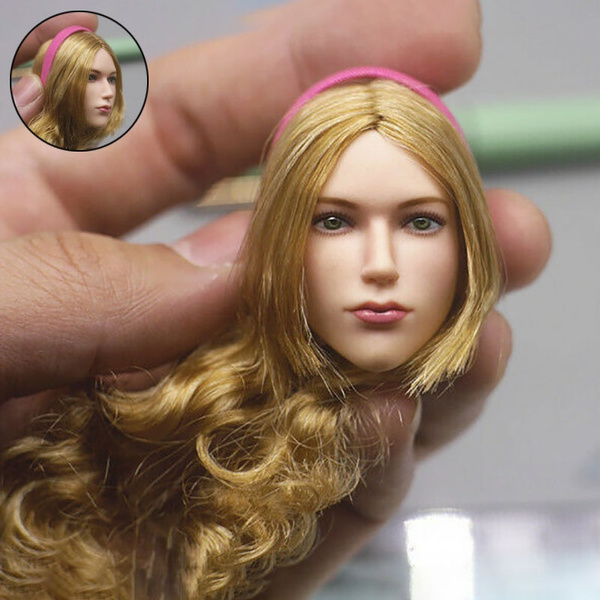 Action Figure 1:6 Pale Skin Blonde Curls Hair Girl Head Carved Fit 12 ...