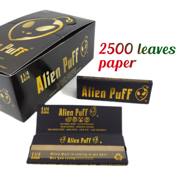 Alien Puff black gold 1 1/4 size rolling paper natural gum slow burn ...