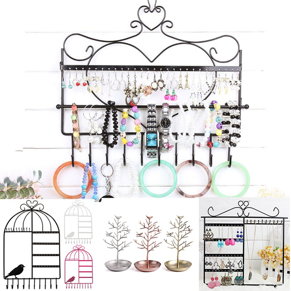 Wall-mounted Heart Shape Holder Rack Earring Necklace Bracelet Jewelry ...