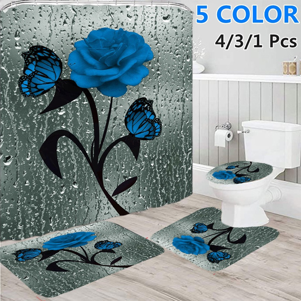1/3/4Pcs Set 5 Kinds of 3D Rose Butterfly Flower Printed Bathroom ...