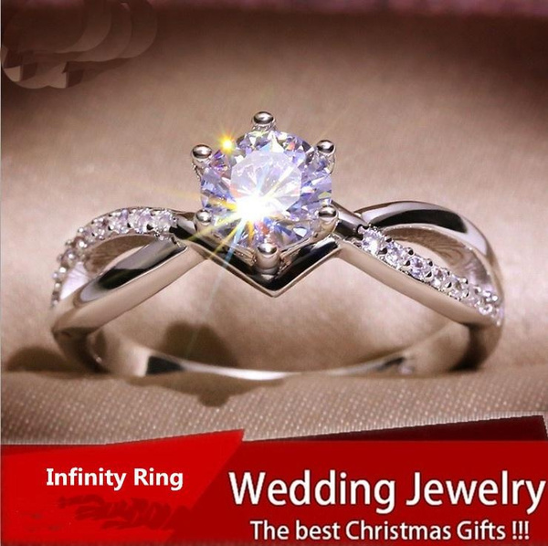 Six-Pronged Colorless CZ Infinity Engagement Ring In Silver Plated CZ ...