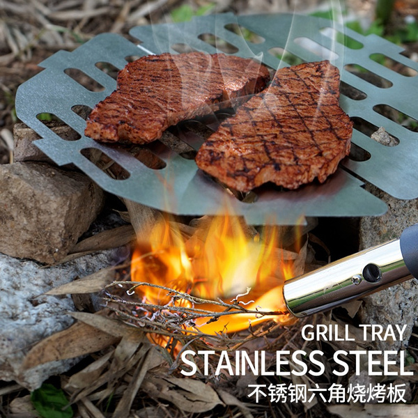 304 Stainless Steel Round BBQ Campfire Grill Grid, Folding Barbecue ...