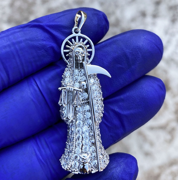 Santa Muerte Pendant Holy Death Diamond Real Silver Gold Jesus Hip Hop ...
