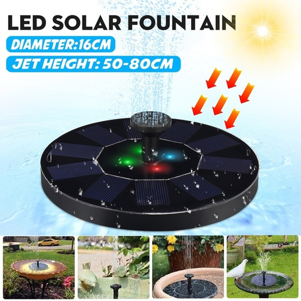 Solar Fountain with LED Light Colorful, 1200mAh Battery 3W Solar Bird ...