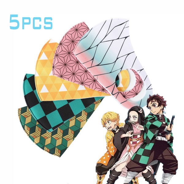5PCS Anime Demon Slayer Cartoon Cosplay Maskers Soft Cotton Dust Masks ...