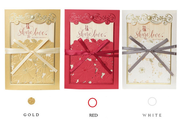 50 sets Bridal Shower Invitation Card Blush Red White Gold Laser Cut ...
