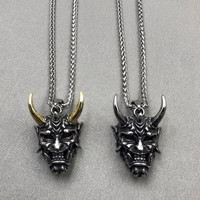 Prajna Long Horn Skull Mask Pendant Men's Stainless Steel Necklace Punk ...