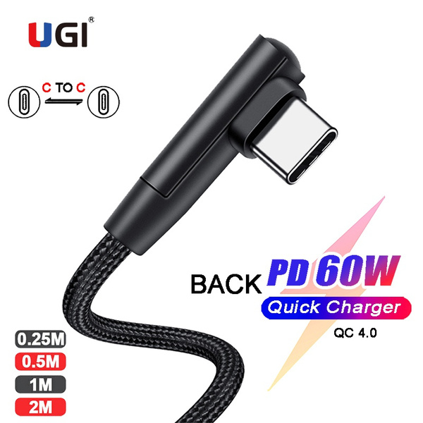 Double elbow USB C to USB C Cable Right Angle Type-C PD 60W Fast ...