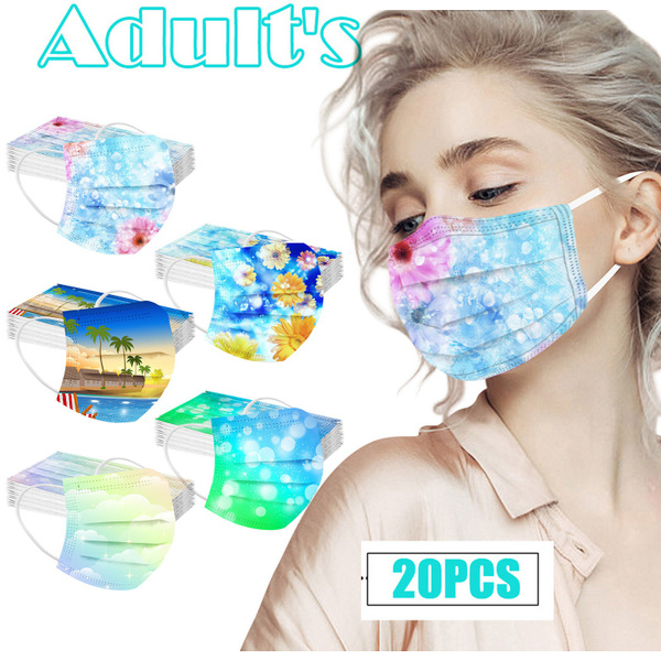 Adult Summer Mask Disposable Face Mask Industrial 3Ply Ear Loop 20PCS ...