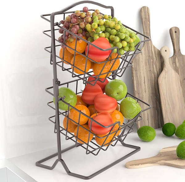 Fruit Basket, Farmhouse Potato and Onion Storage, 2 Tier Wire Vegetable ...