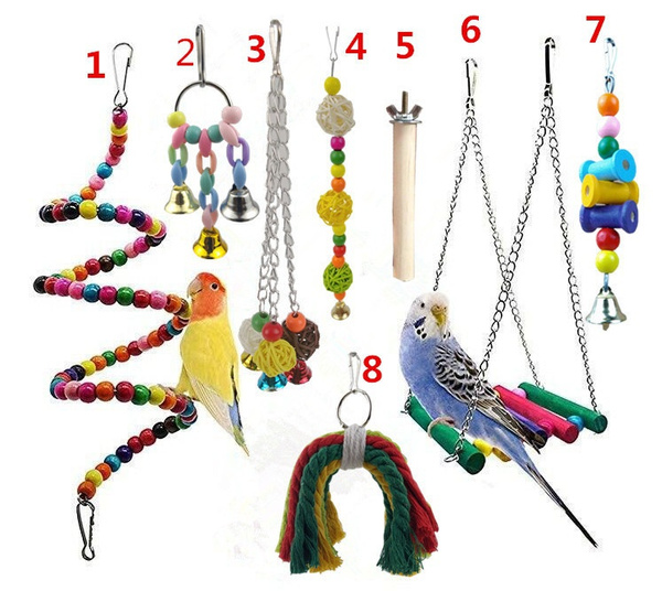8 PCS Bird Parrot Toys, Bird Swing Toys with Hanging Bell, Pet Brid ...
