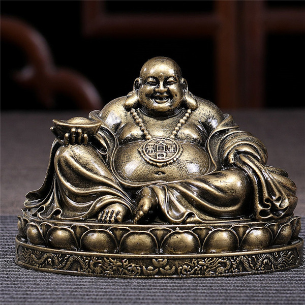 Chinese Laughing Buddha Statue Bronze Color Ornaments Resin Feng Shui Big Maitreya Buddha ...