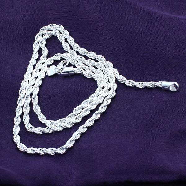 4mm 925 Sterling Silver Plated Twisted Rope Chain Necklace | Wish