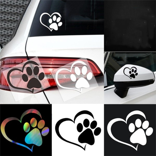 Cute Cartoon Dog Paw with Peach Heart Car Sticker Animal Dog Cat Love ...
