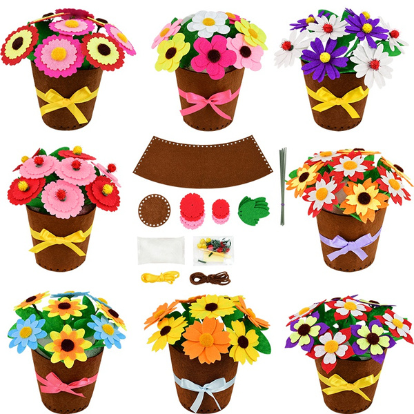 2 Sets Kids DIY Flower Potted Kit Handcraft Flowers Bouquet For ...