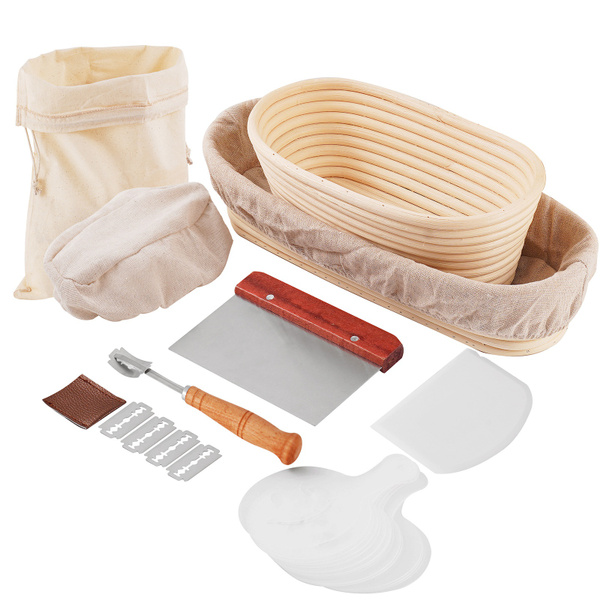 Set of 2 Oval Bread Banneton Proofing Basket, Bread Making Kit 9 Pcs ...