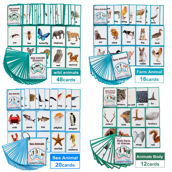 Wild/Farm/Sea Animals Body Parts Learning English Flash Cards Kids ...
