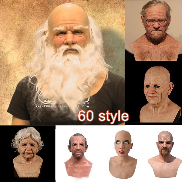 Beautiful sexy latex mask handsome guy headgear grandma mask old ...