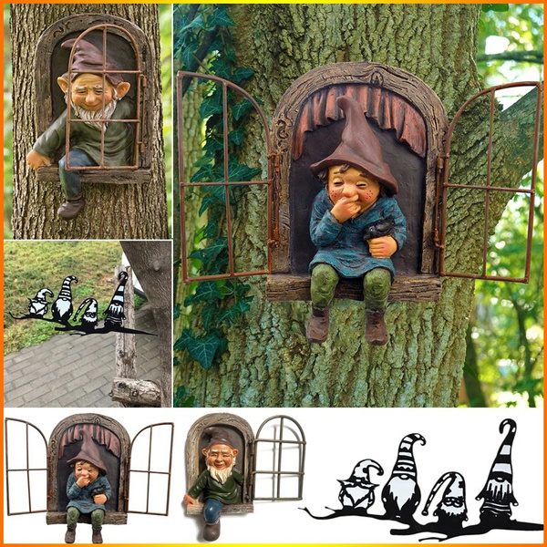 Elf Out The Door Tree Hugger Naughty Garden Gnome Peeker Funny Garden ...