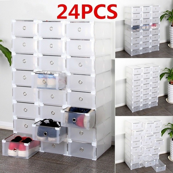 24pcs Folding Shoe Boxes Drawer Case Organiser Holder Stackable Storage ...