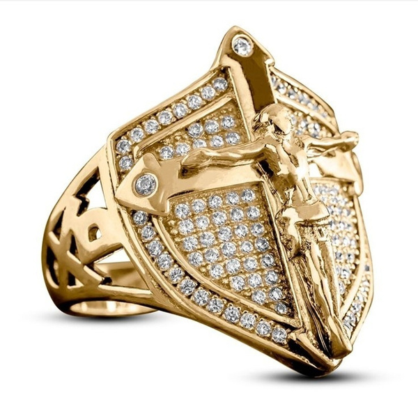 Exquisite Personality 18K Gold Plated Mens Rings Son of God Christian ...