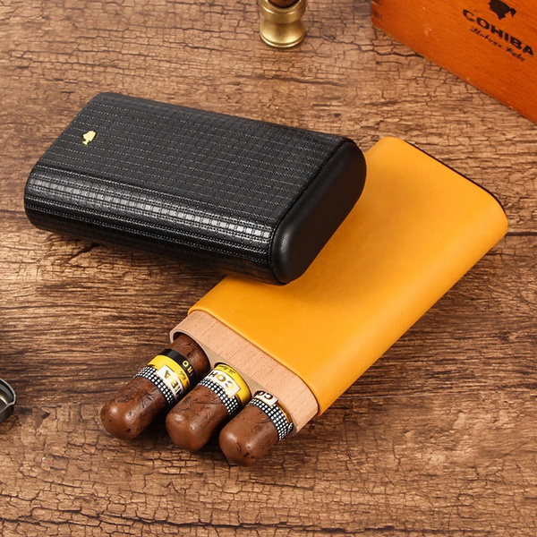 C0HIBA Gadget Cigar Case Leather Cigar Travel Case Pocket Cedar Wood ...
