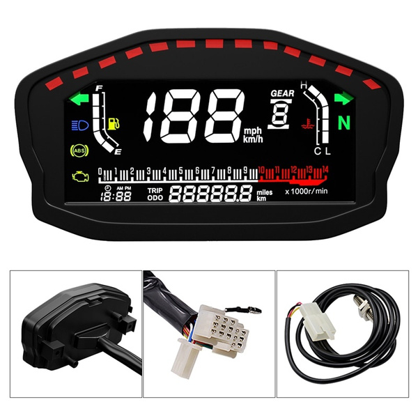 Universal Motorcycle Digital Speedometer LCD Odometer Tachometer ...