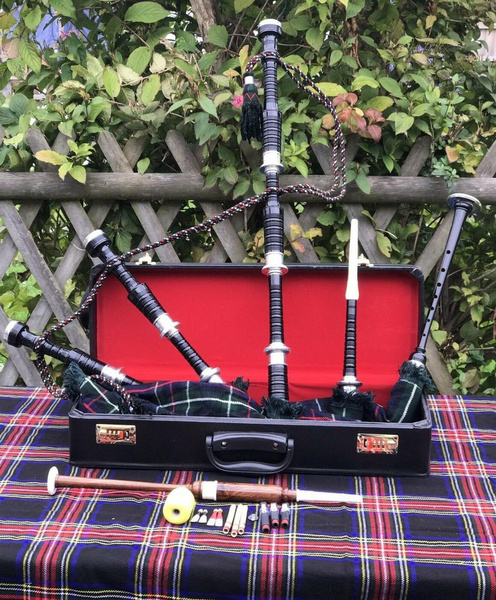 Full Size Professional Black Bagpipe Rosewood Silver Mounts Bagpipe ...